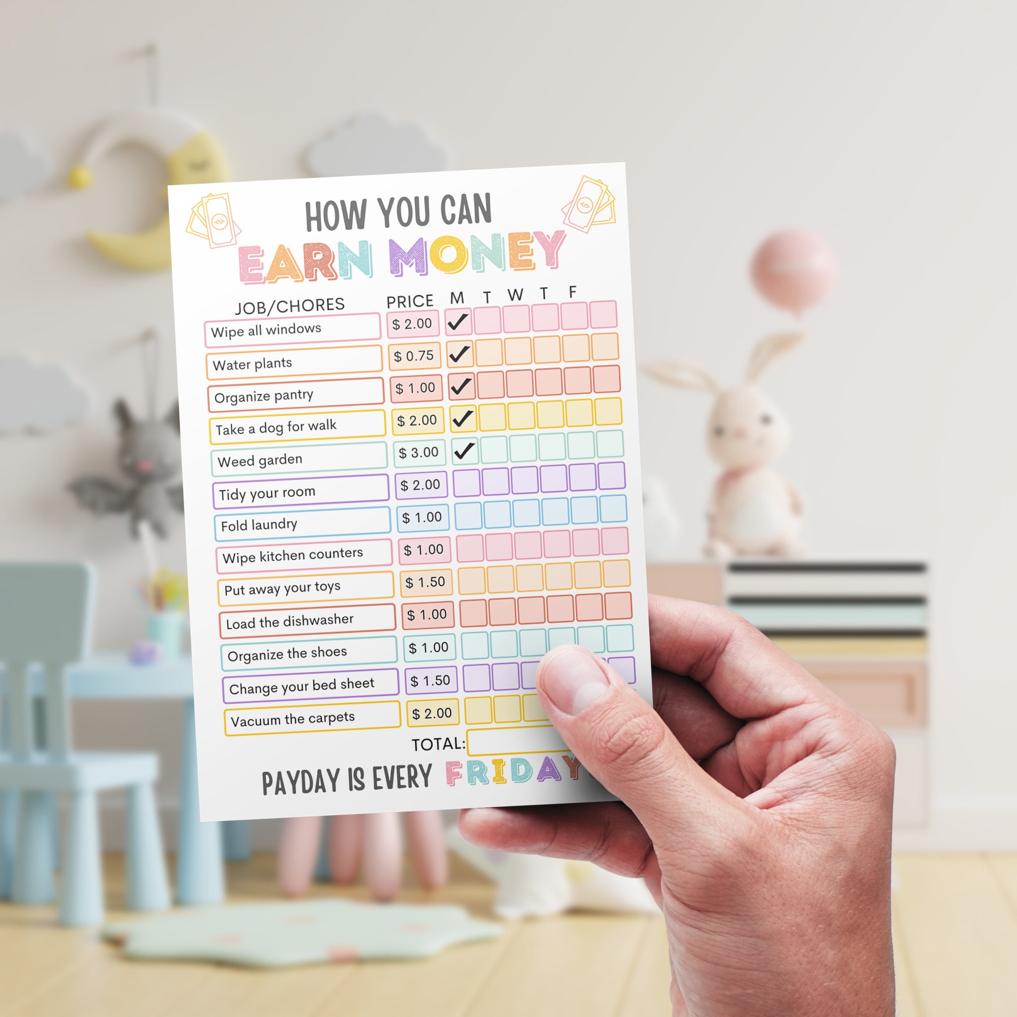 How to Earn Money Chore Chart | Editable Allowance Chore Chart for Kids ...