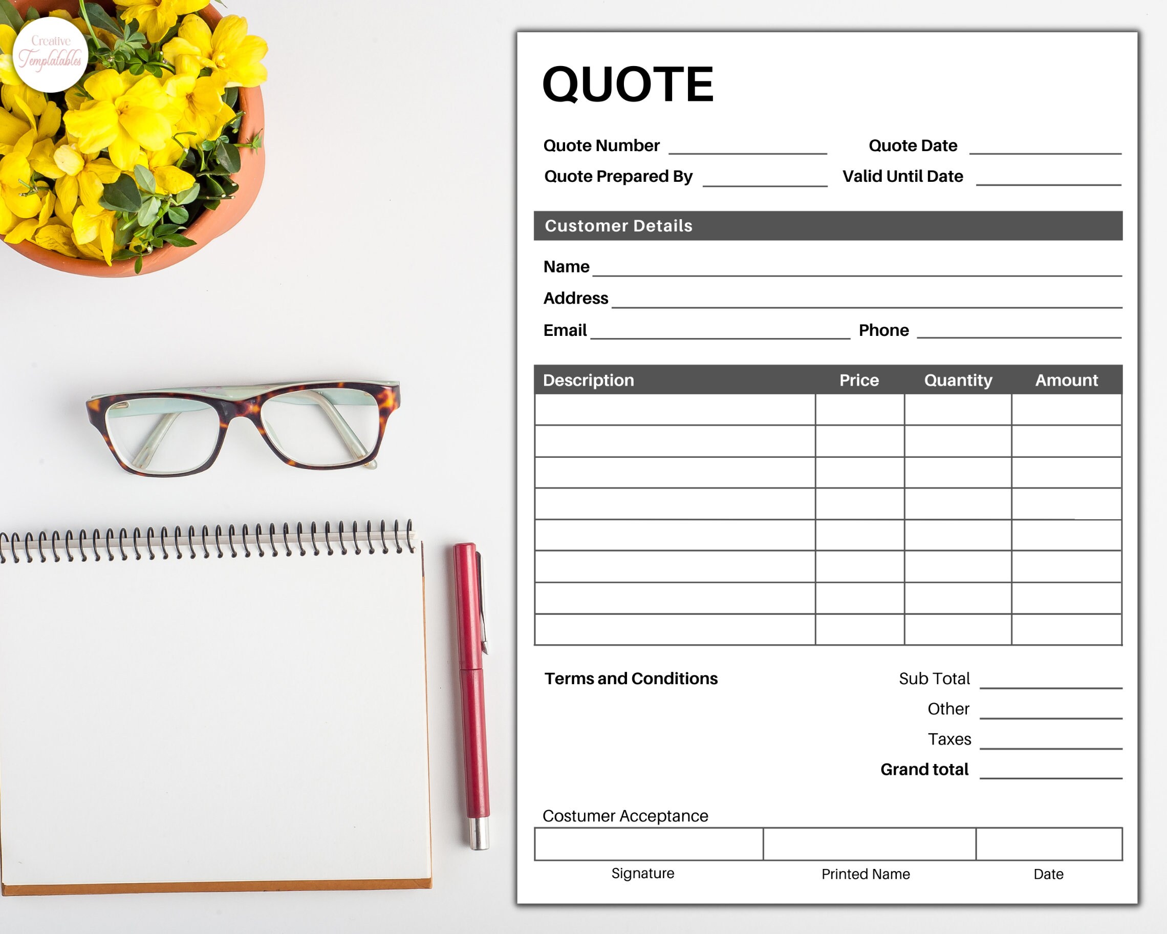 Quote Template | Editable Job Quote | Quotation Sheet | Quote Estimate ...