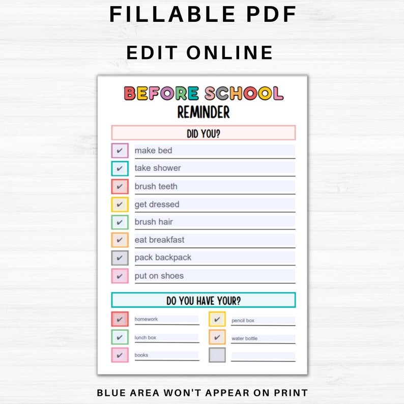 School Checklist Reminders for Kids Preschool Kindergarten - Etsy