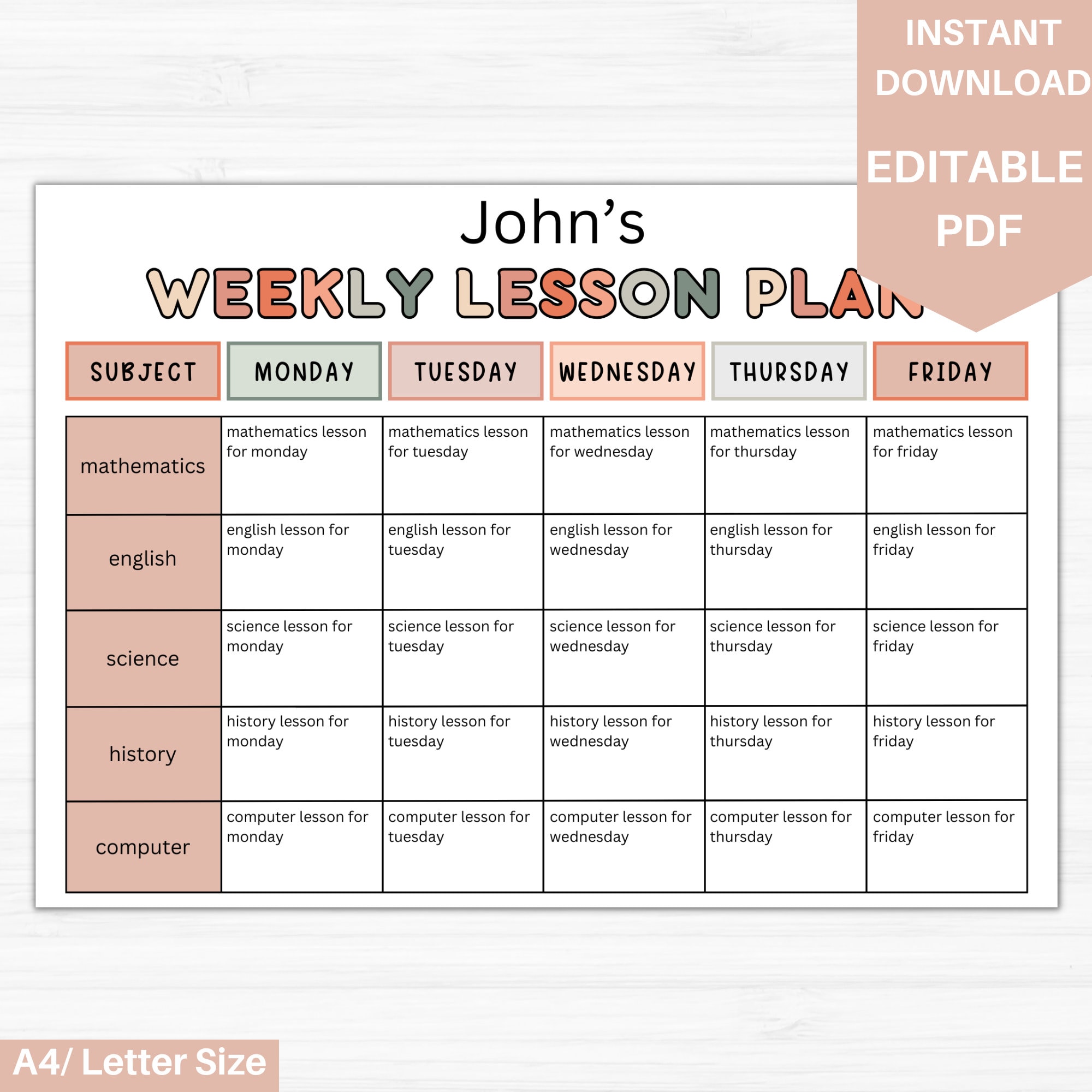 Weekly Lesson Plan Editable | Lesson Planner | Homeschool Teacher ...