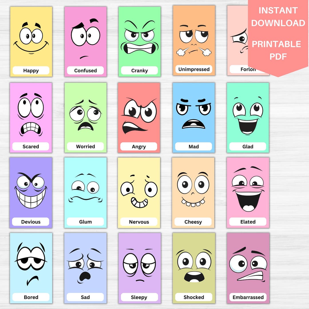 Kids Emotion Flashcards Printable Feeling Cards Calm Down Corner Zone ...