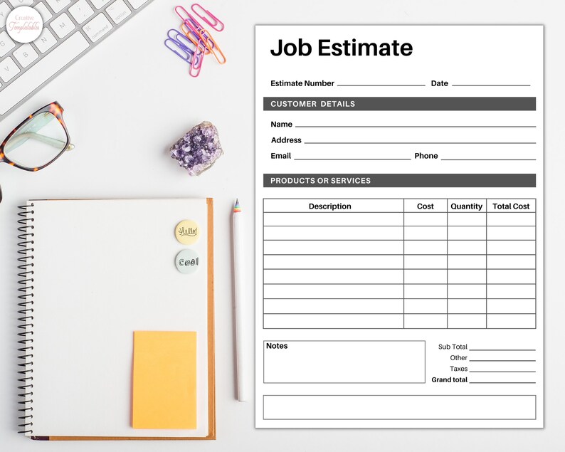 Job Estimate Template | Editable Job Proposal | Project Estimate ...