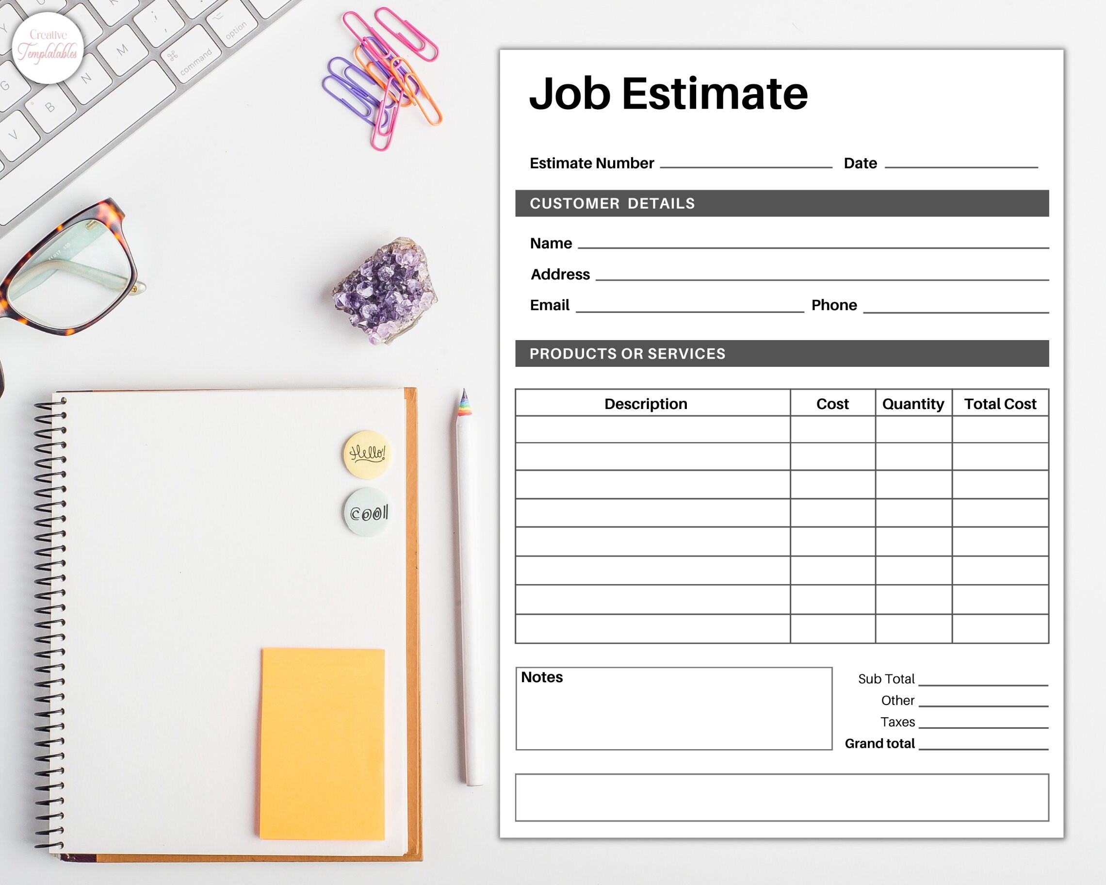 Job Estimate Template | Editable Job Proposal | Project Estimate ...