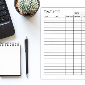 Time Log | Time Spent Tracker | Printable Time Log | Working Hours Log ...