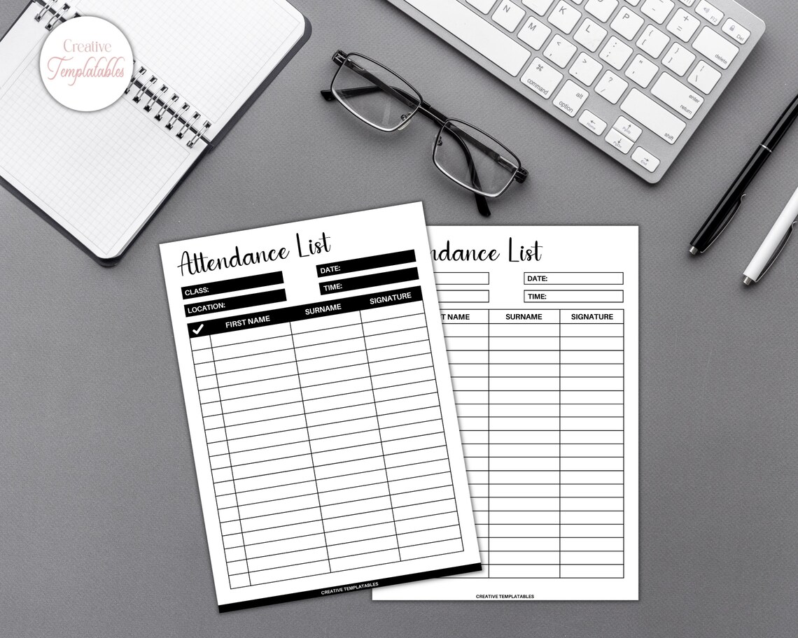 Attendance List Printable Attendence Tracker Attendance Management Log ...
