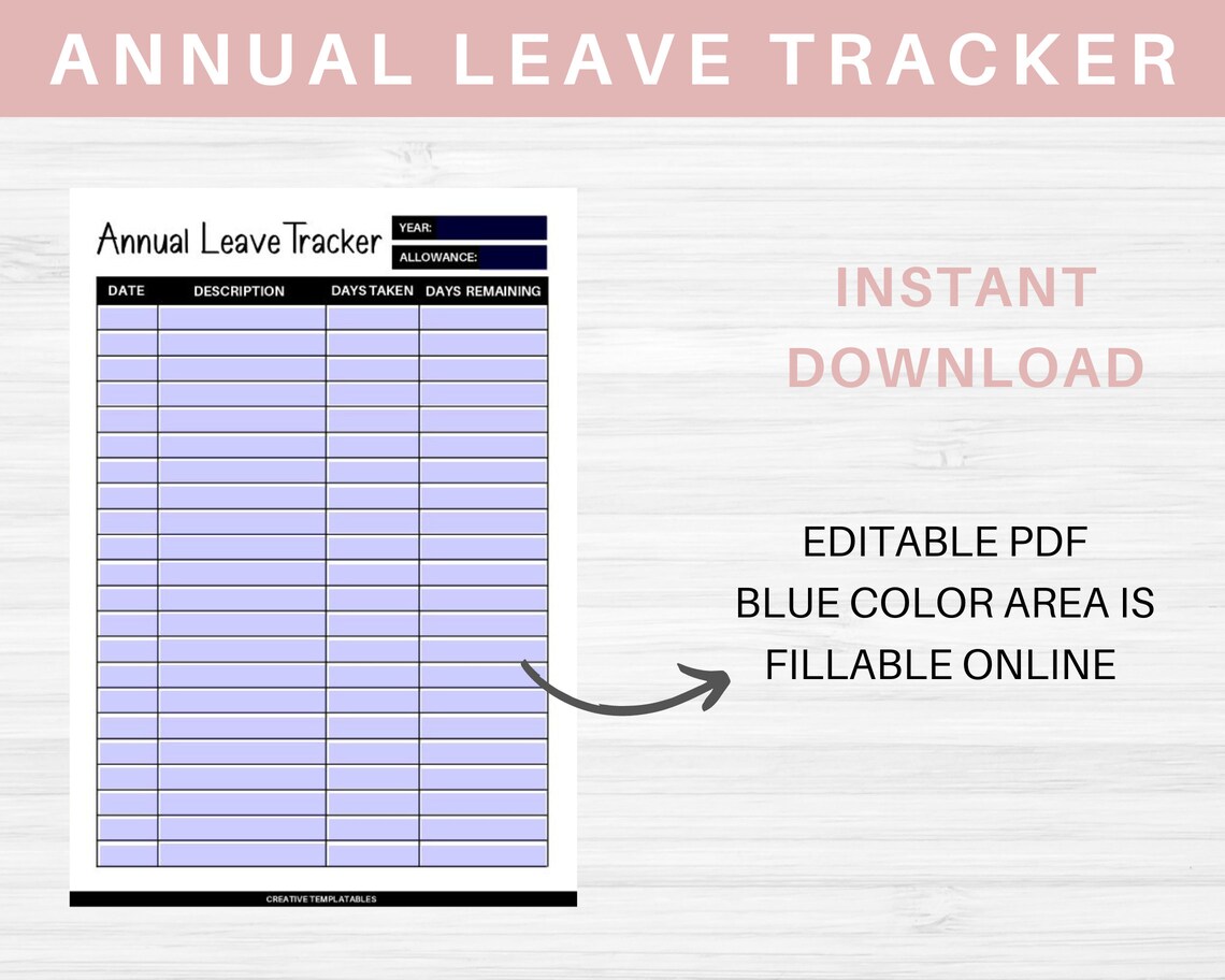 Annual Leave Tracker Editable Holiday Tracker Work Leave Log Annual ...