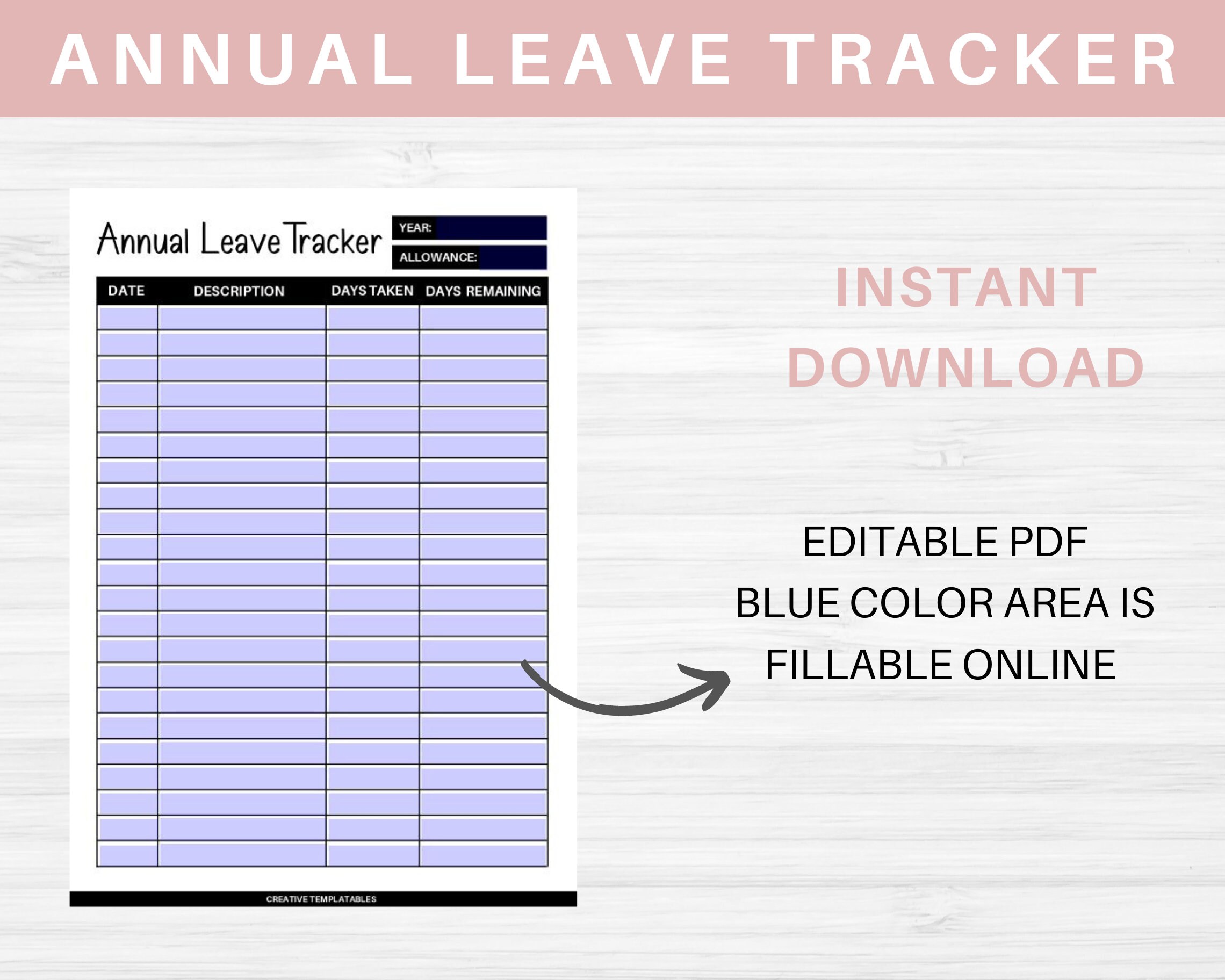 Annual Leave Tracker Editable Holiday Tracker Work Leave Log Annual ...