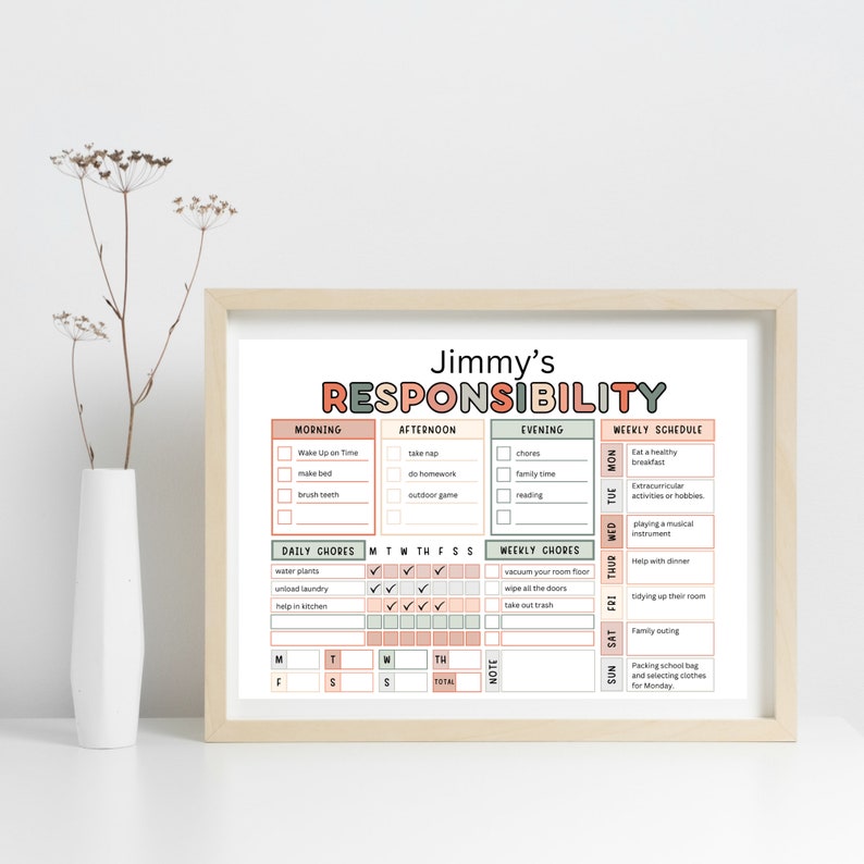 Responsibility Chore Chart for Kids Editable Chore Chart Daily Routine ...