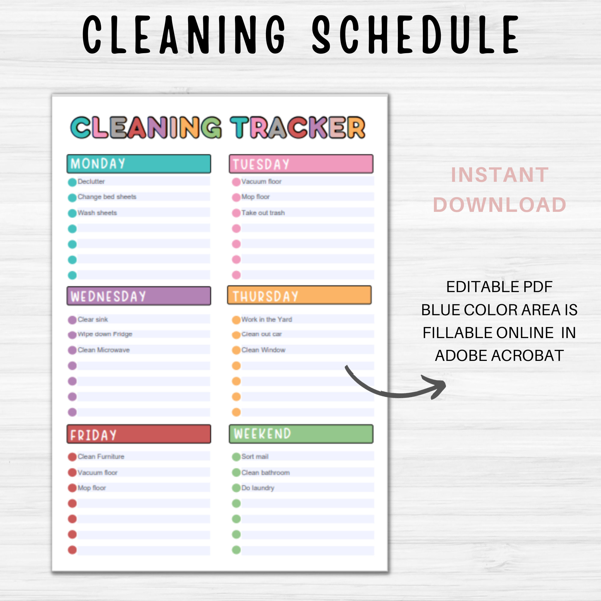 Cleaning Planner Cleaning Chore Chart Editable Cleaning - Etsy