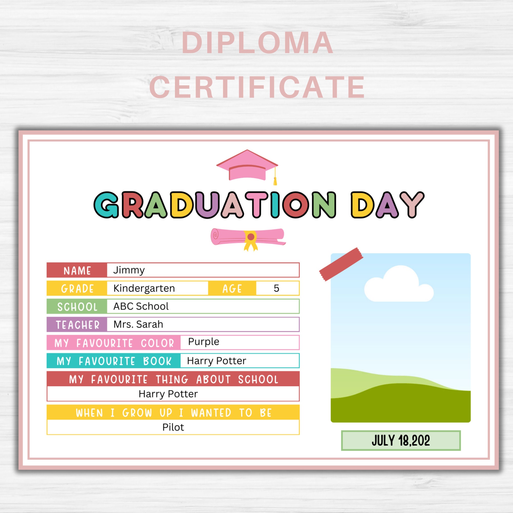 Kindergarten Graduation Certificate Editable Diploma Graduation ...