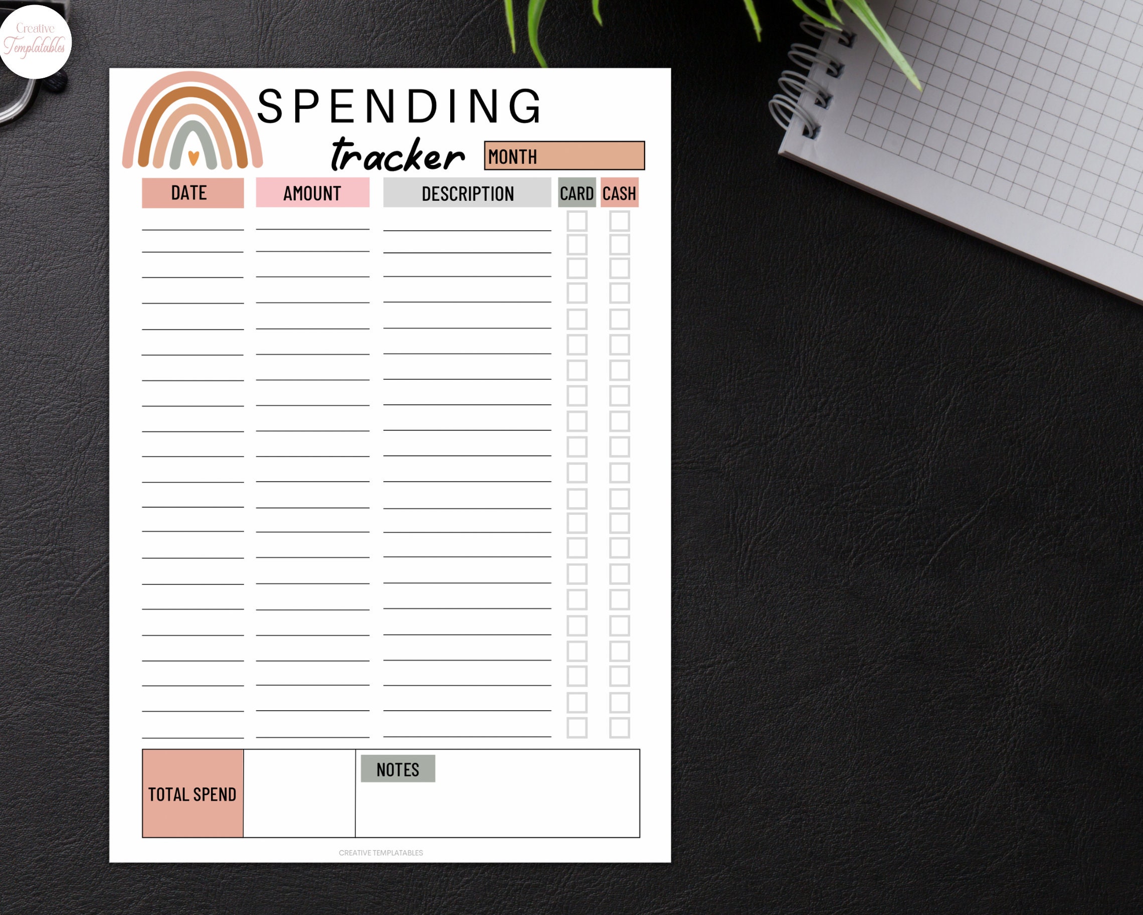 Spending Tracker Printable Expense Tracker Budget Tracker Financial ...