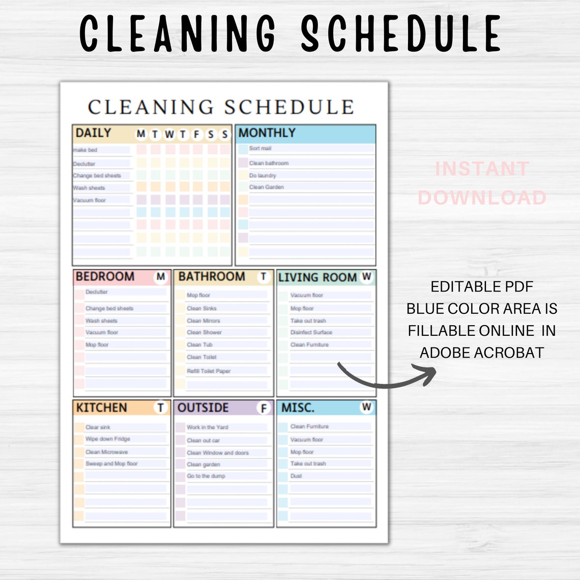 Cleaning Planner Kids Chore Chart Editable Cleaning - Etsy