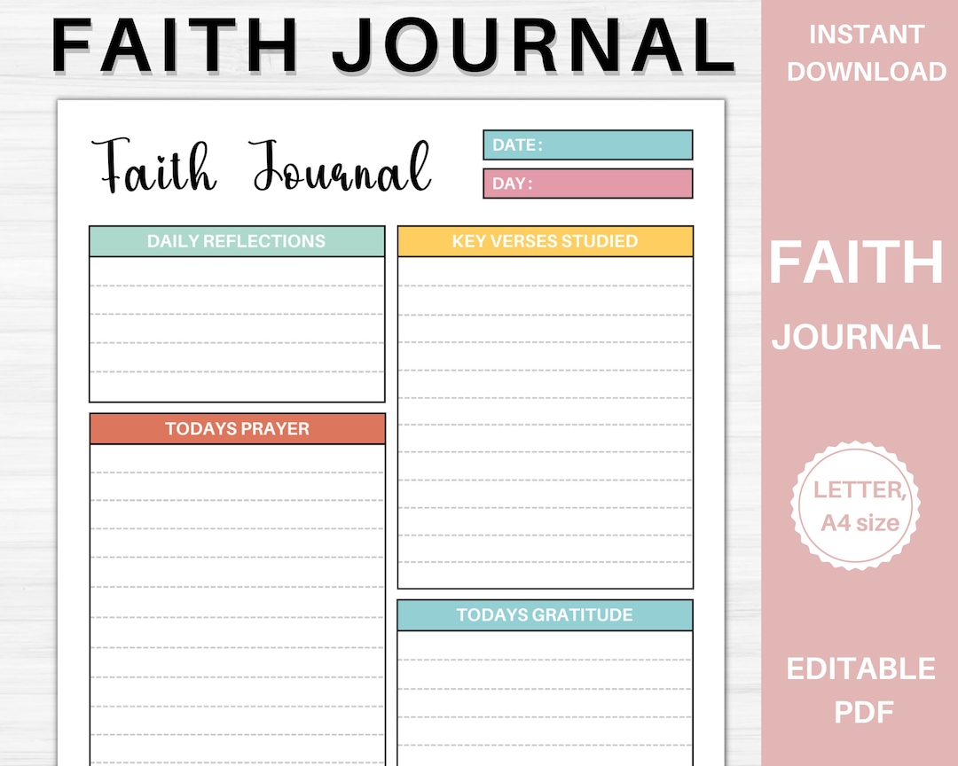 Faith Journal Printable Prayer Journal Bible Journaling Devotional ...