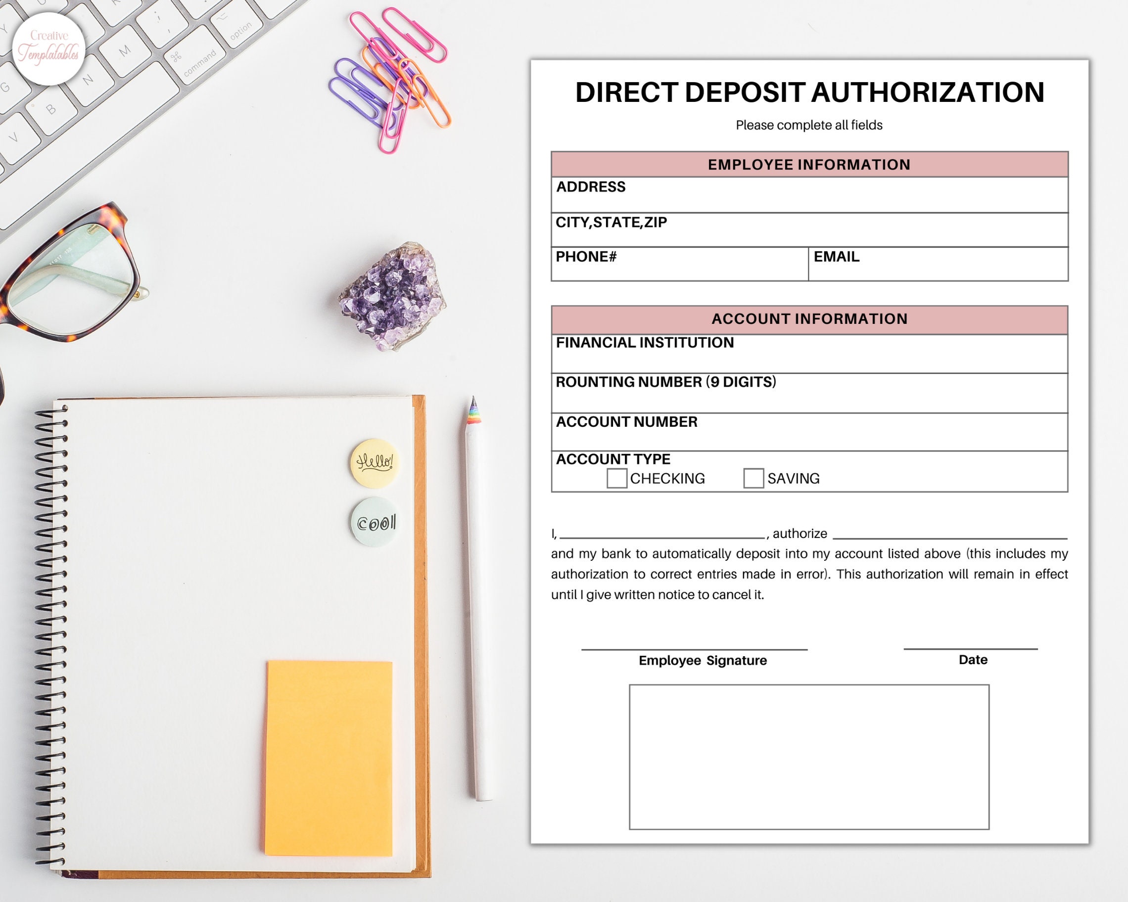 Direct Deposit Authorization Template | Editable Automatic Payment Authorization | Automatic ...