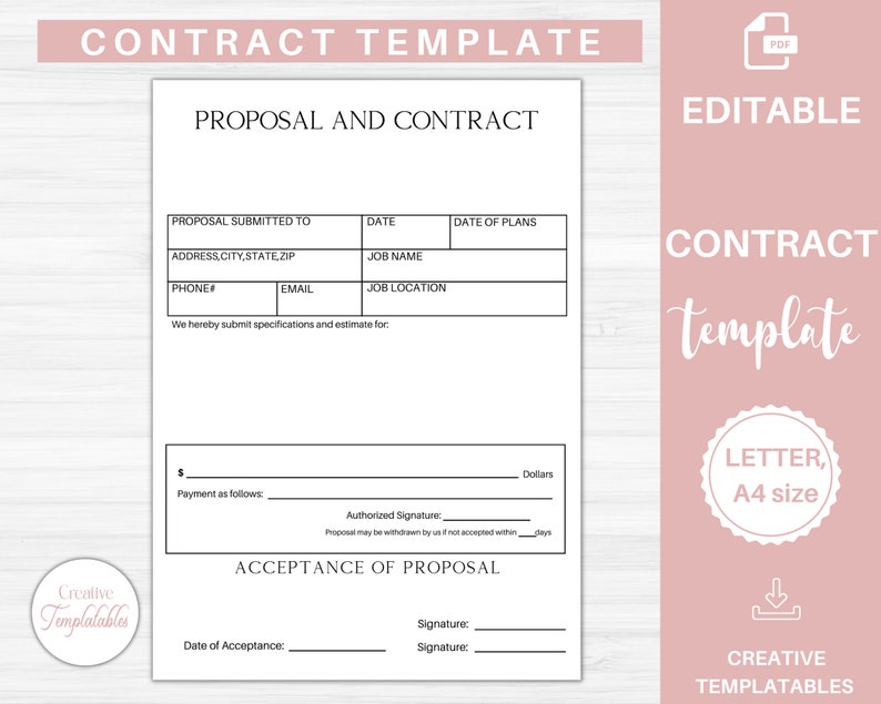 Contract Form | Editable Agreement Template | Business Form | Terms and ...