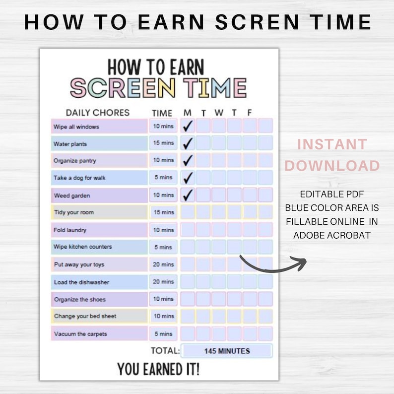 How to Earn Screen Time With Screen Bucks Editable Allowance - Etsy