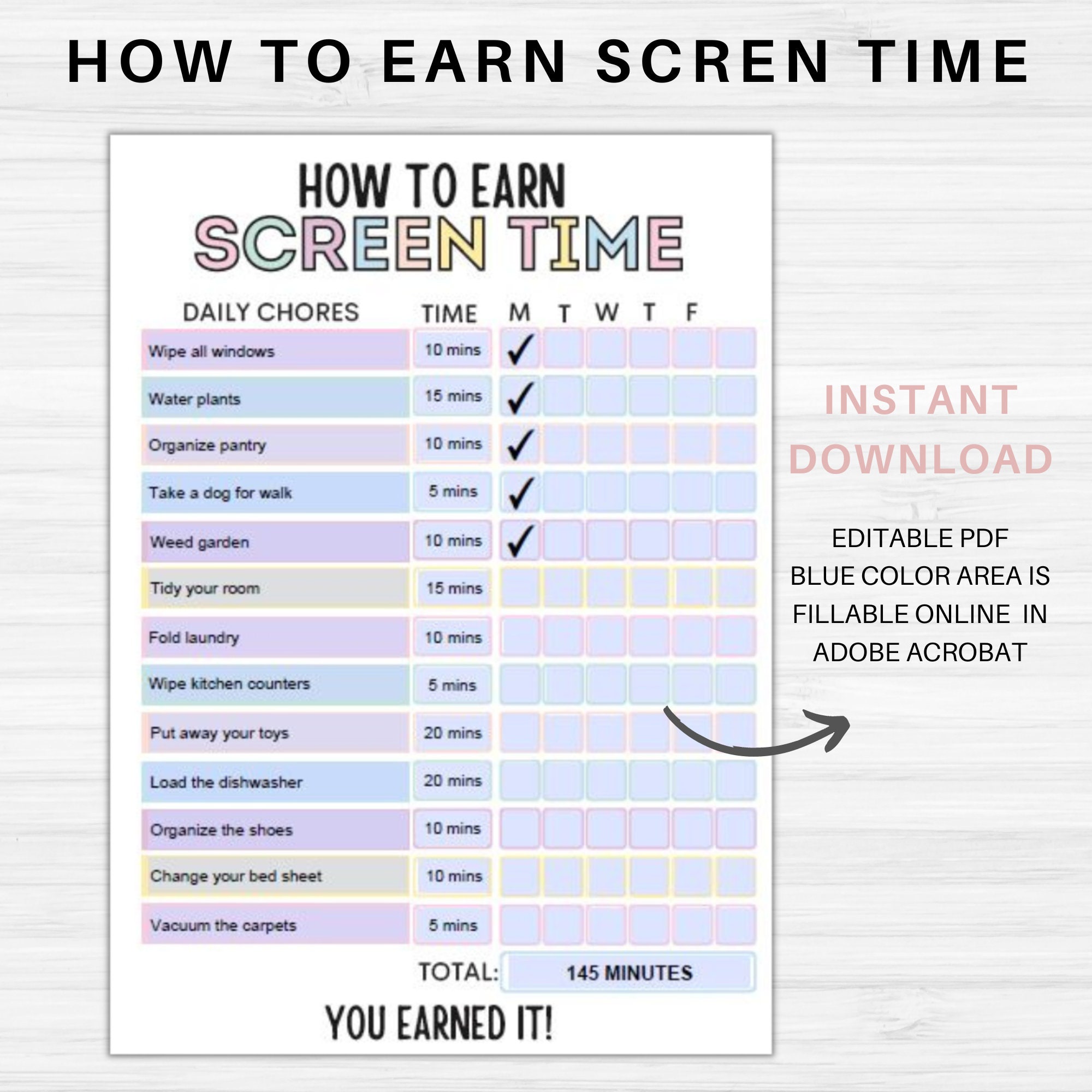 How to Earn Screen Time With Screen Bucks Editable Allowance Chore ...
