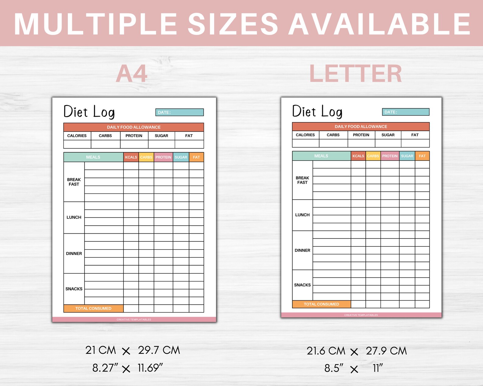 Diet Log Printable Fitness Log Fitness Tracker Diet Tracker Daily Food ...