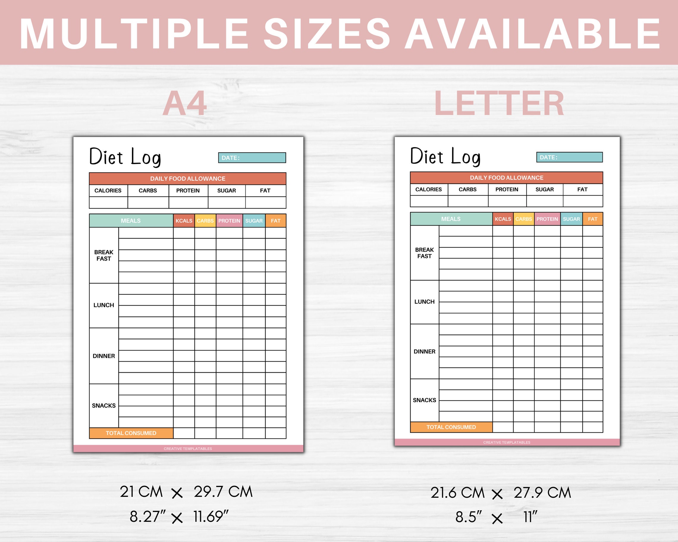 Diet Log Printable Fitness Log Fitness Tracker Diet Tracker Daily Food ...