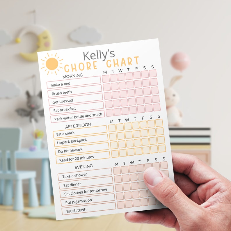 Kids Chore Chart Editable Daily Routine Responsibility Chart - Etsy