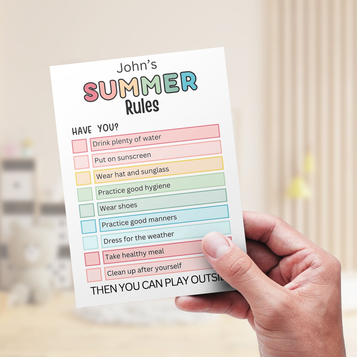 Summer Rules for Kids Summer Routine Editable Summer Rules Checklist ...
