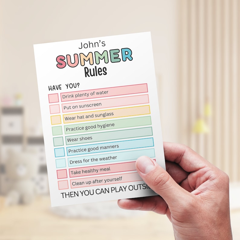 Summer Rules for Kids Summer Routine Editable Summer Rules Checklist ...