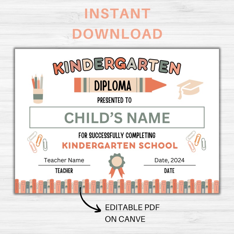 Kindergarten Diploma Certificate Editable Diploma Kindergarten ...