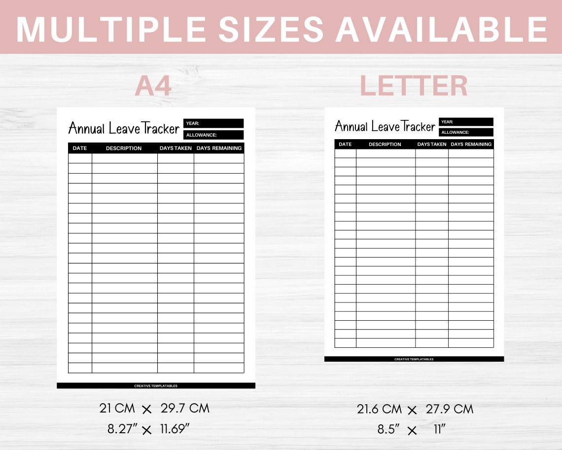 Annual Leave Tracker Editable Holiday Tracker Work Leave Log Annual ...