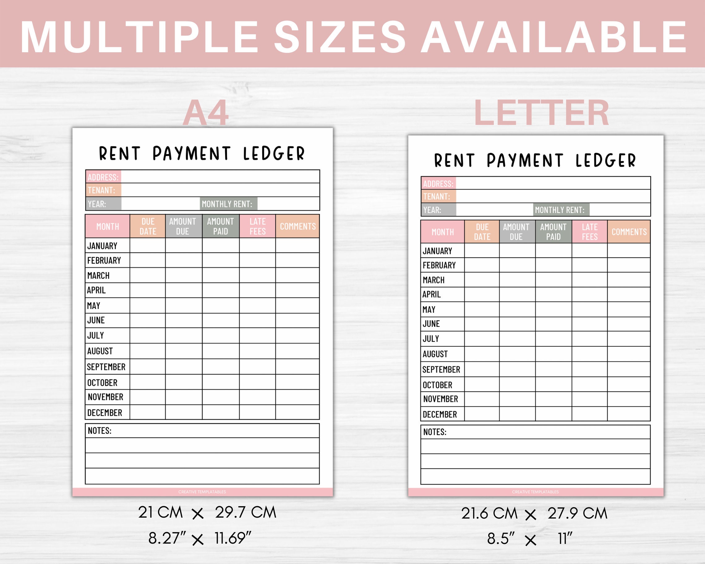 Rent Payment Ledger Template Printable Tenant Payment Tracker Monthly ...