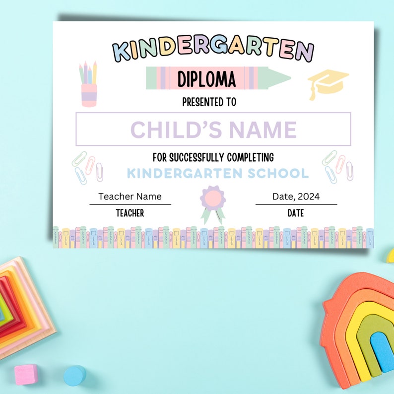 Kindergarten Diploma Certificate Editable Diploma Kindergarten ...