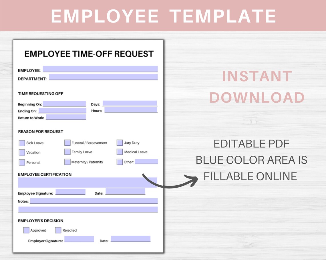Employee Time-off Request Template | Editable Vacation Form | Time-off ...