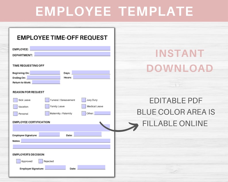 Employee Time-off Request Template | Editable Vacation Form | Time-off ...