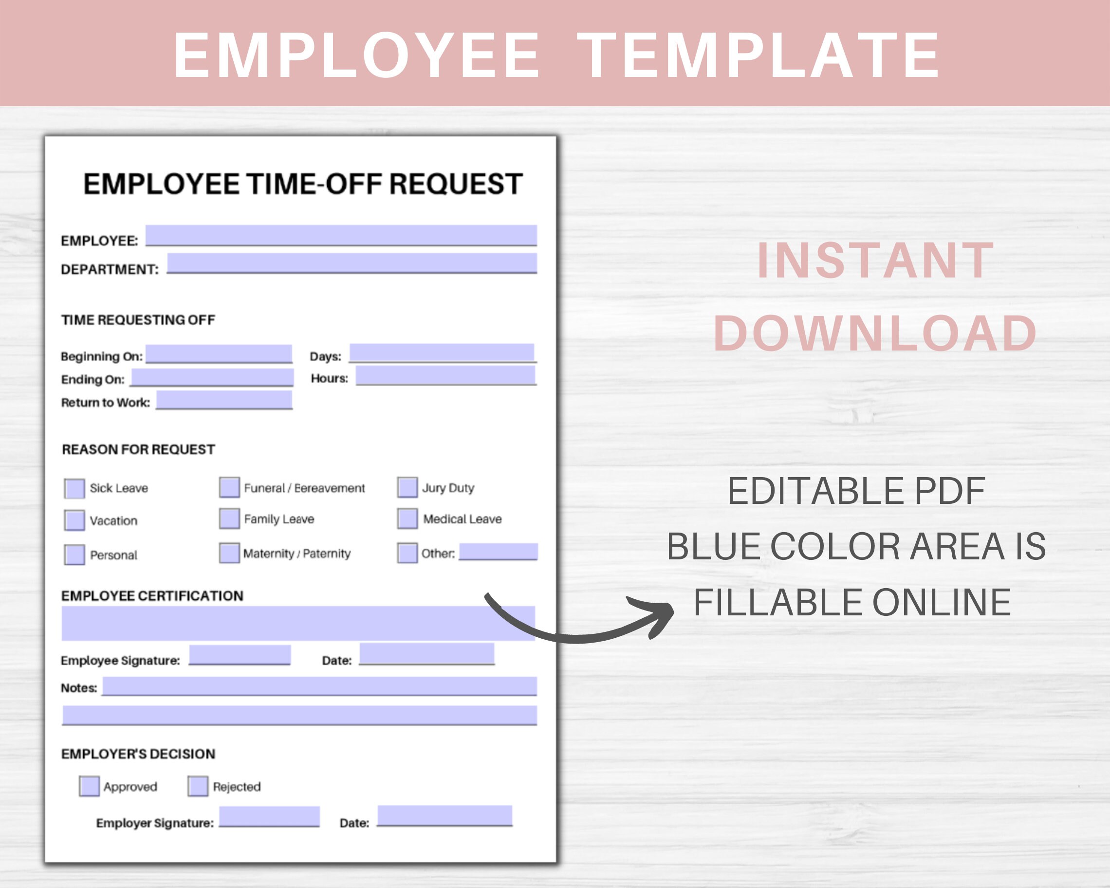 Employee Time-off Request Template | Editable Vacation Form | Time-off ...