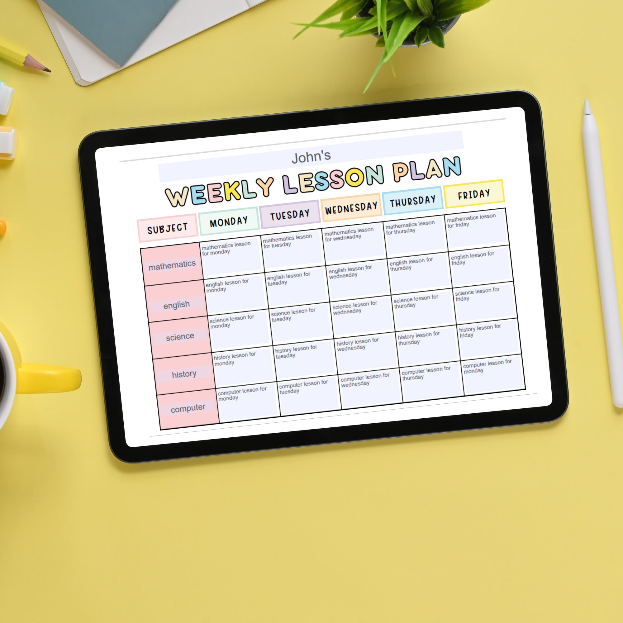 Weekly Lesson Plan Editable | Lesson Planner | Homeschool Teacher ...