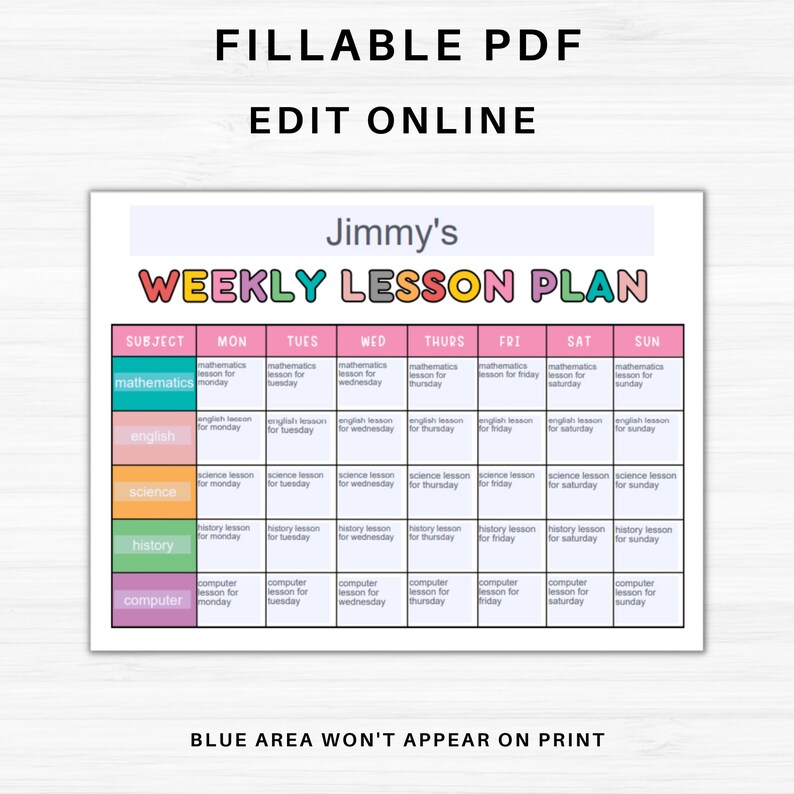 Weekly Lesson Plan Editable | Lesson Planner | Homeschool Teacher ...