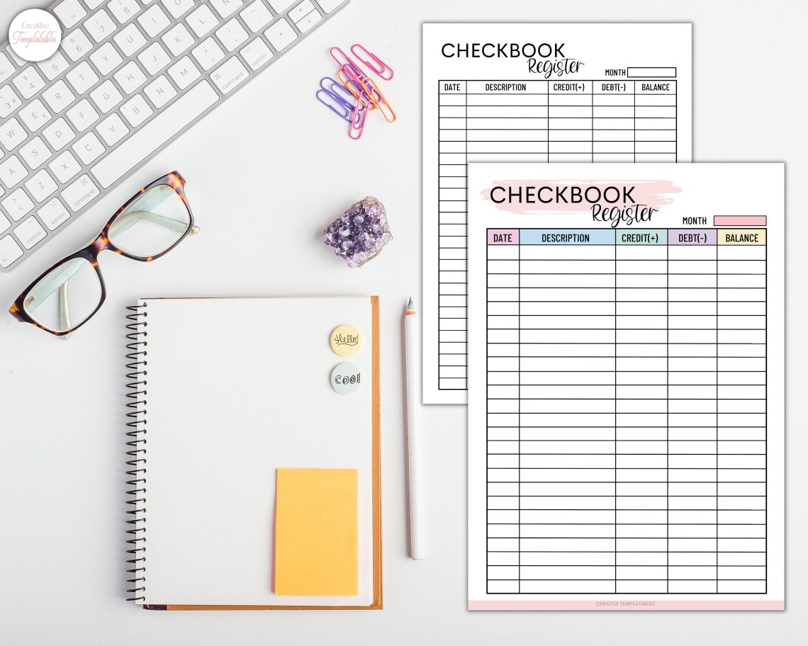 Checkbook Register Printable Check Transaction Tracker Checkbook Log ...