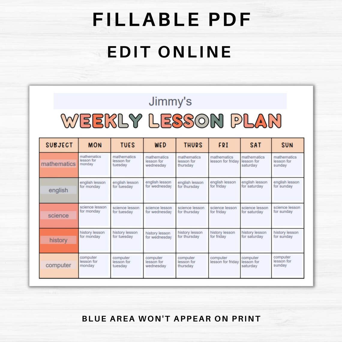 Weekly Lesson Plan Editable | Lesson Planner | Homeschool Teacher ...