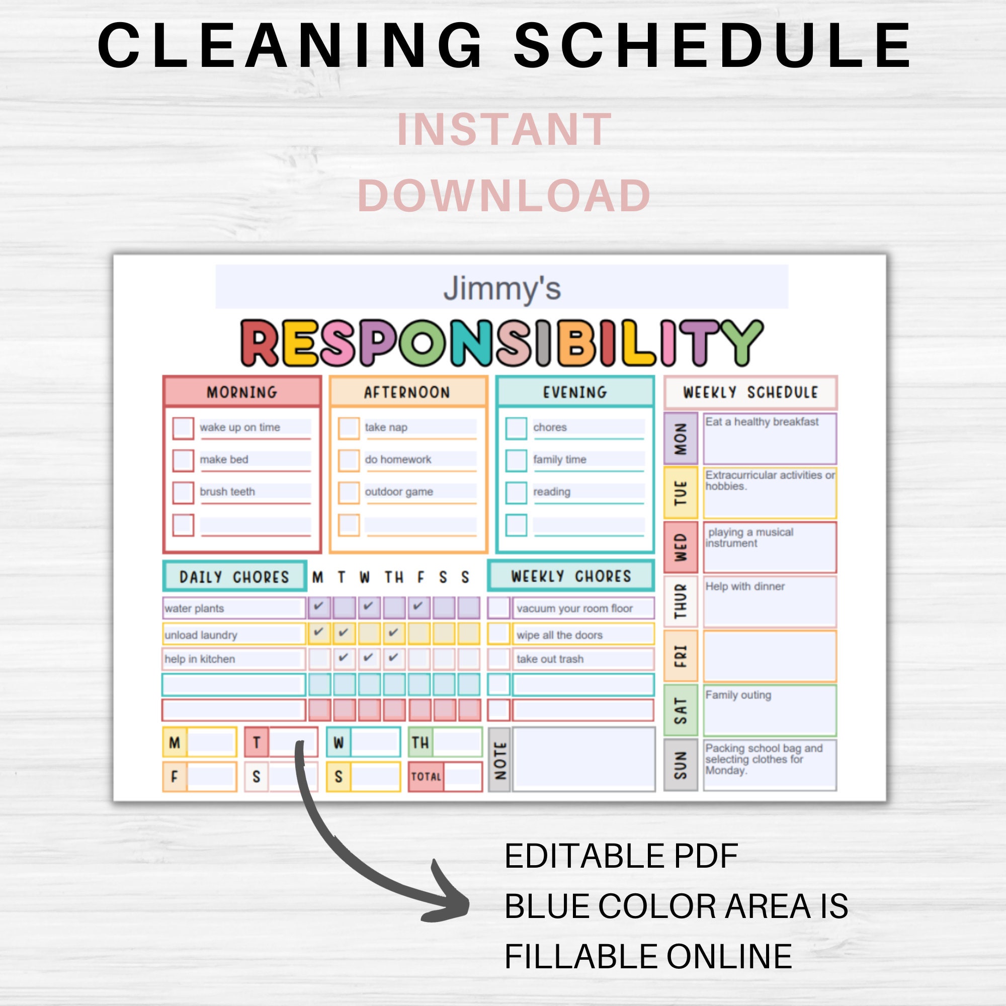 Responsibility Chore Chart for Kids | Editable Chore Chart | Daily ...