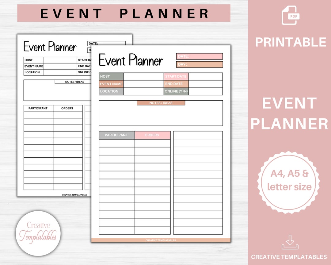Event Planner | Event Tracker | Printable Event Planning Template ...