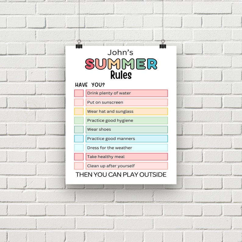 Summer Rules for Kids Summer Routine Editable Summer Rules Checklist ...