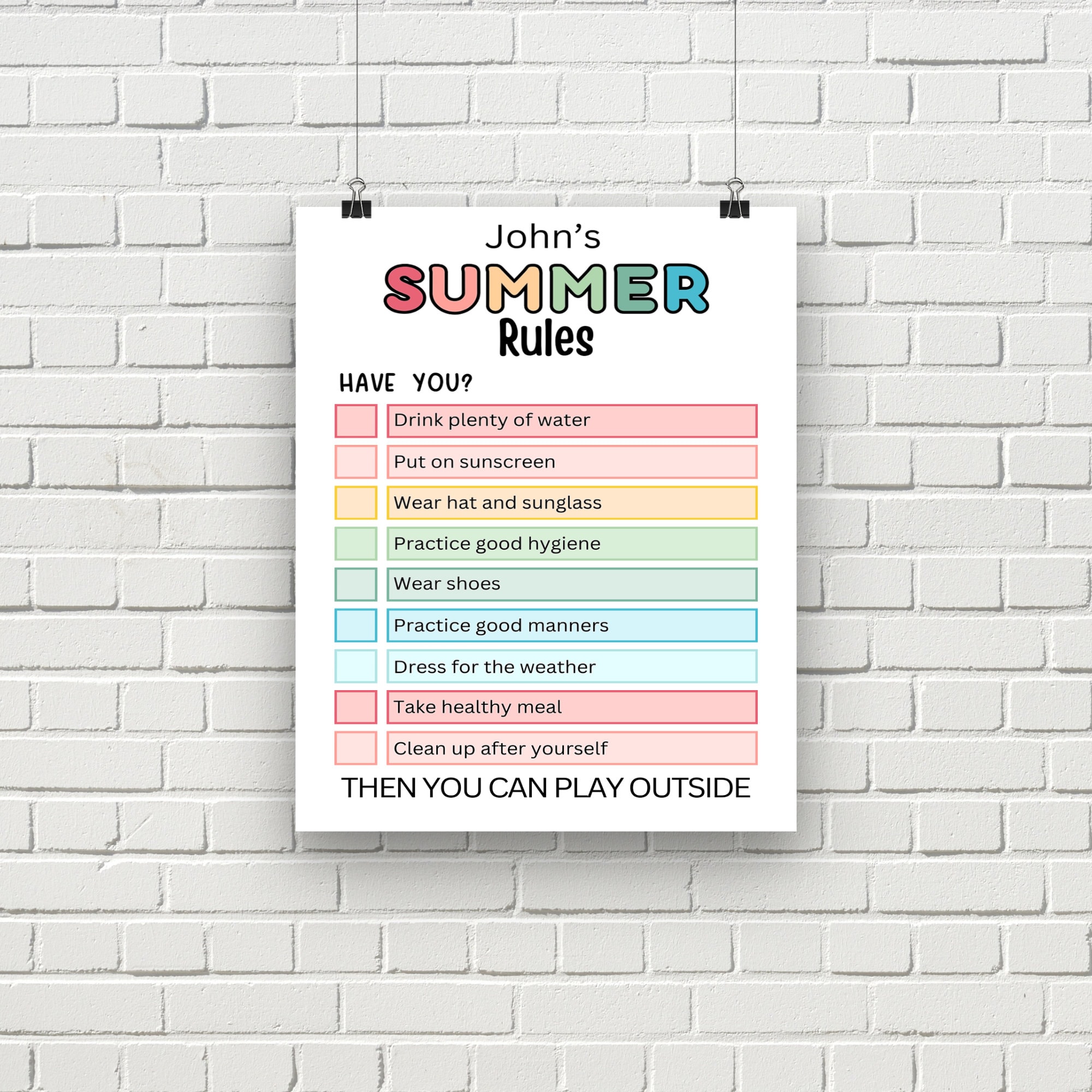 Summer Rules for Kids Summer Routine Editable Summer Rules Checklist ...