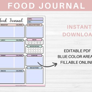 Food Journal | Printable Food Diary | Meal Journal | Meal Tracker ...