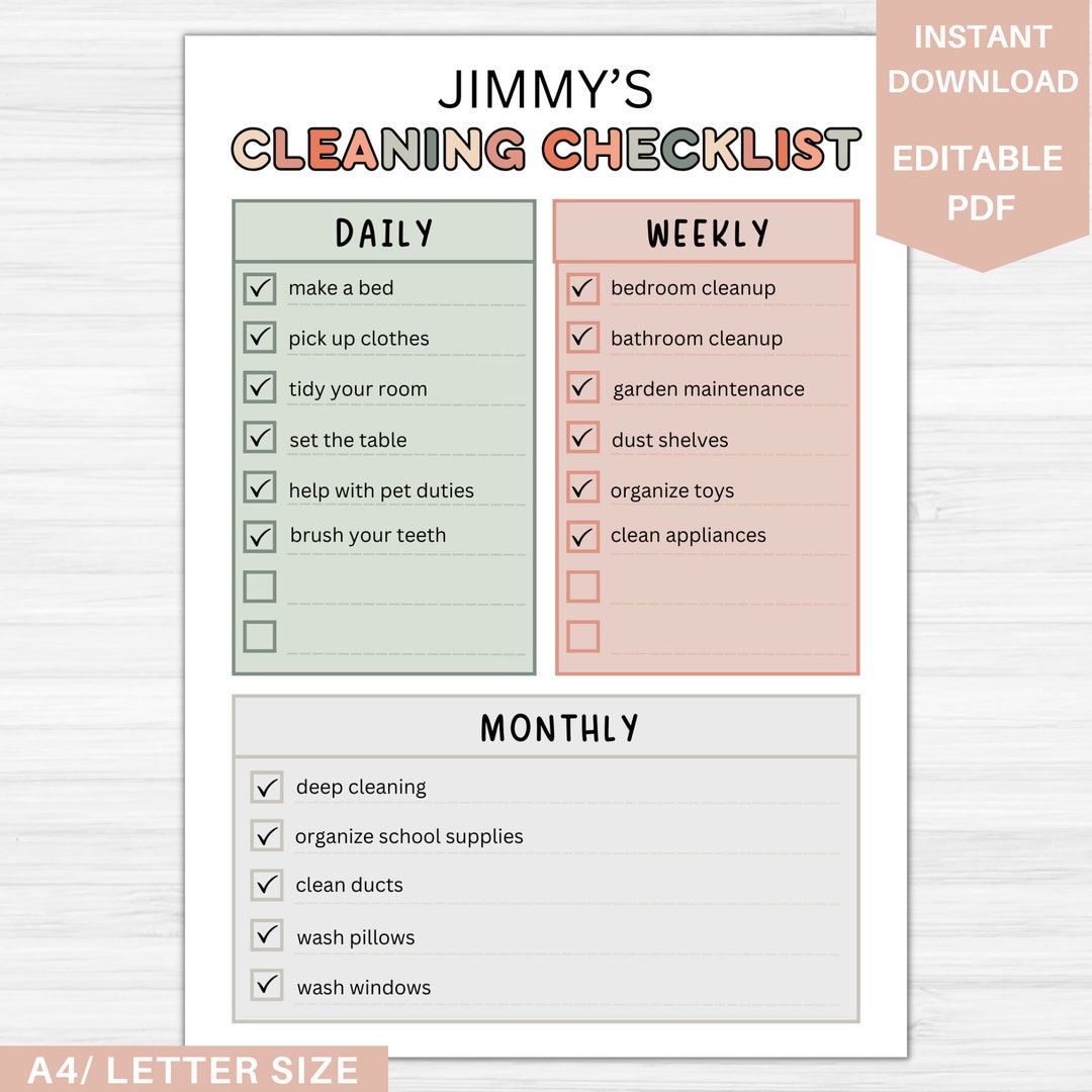 Cleaning Planner | Kids Chore Chart Editable | Cleaning Schedule for ...