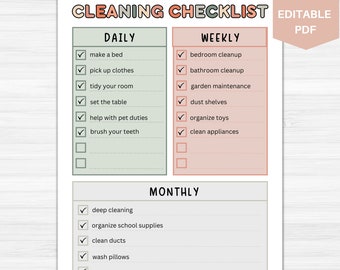 Cleaning Planner Cleaning Chore Chart Editable Cleaning Schedule ...