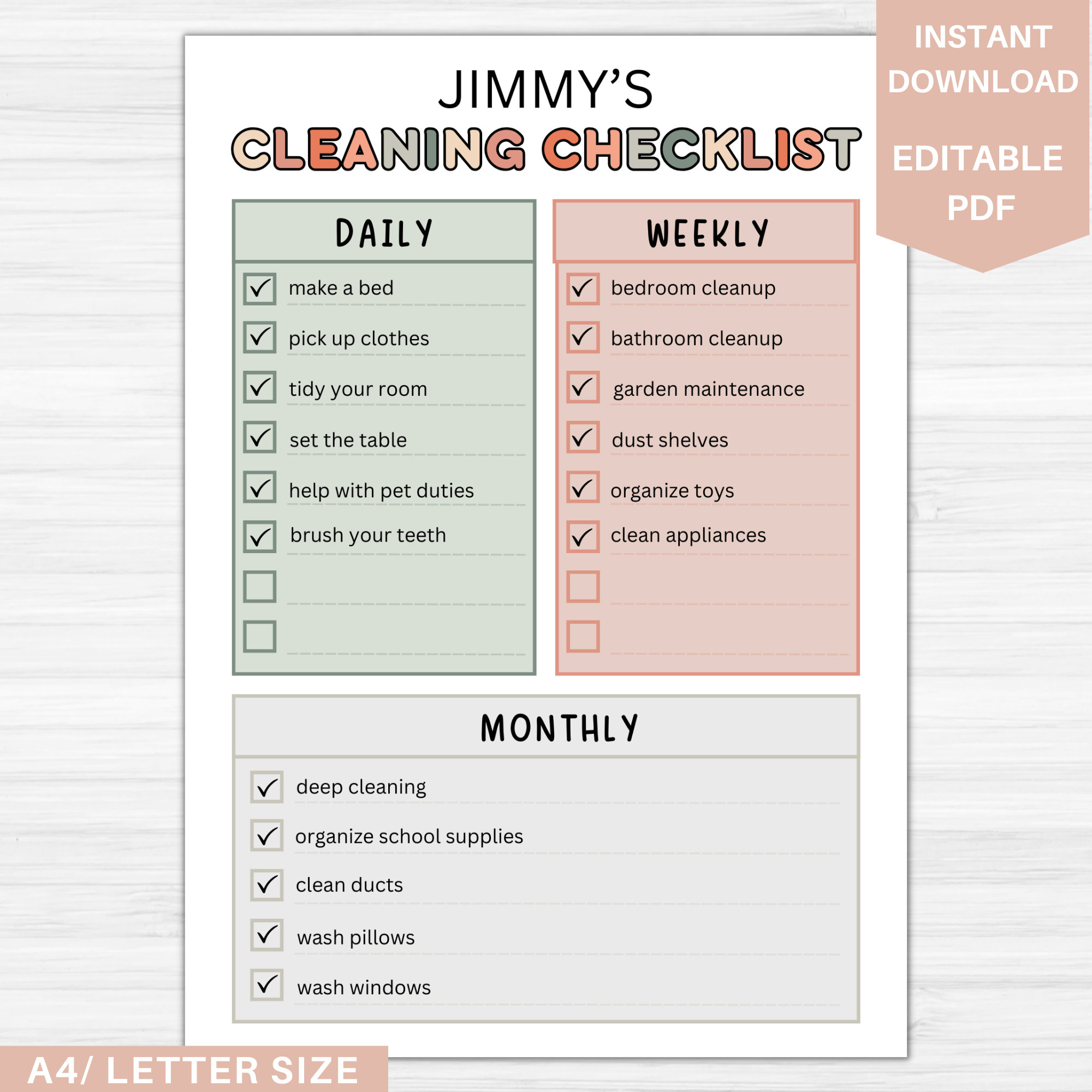 Cleaning Planner | Kids Chore Chart Editable | Cleaning Schedule for ...