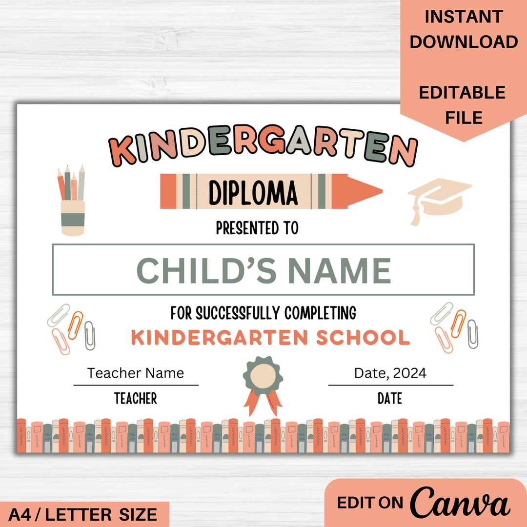 Certificado de Diploma de Kindergarten / Diploma editable ...