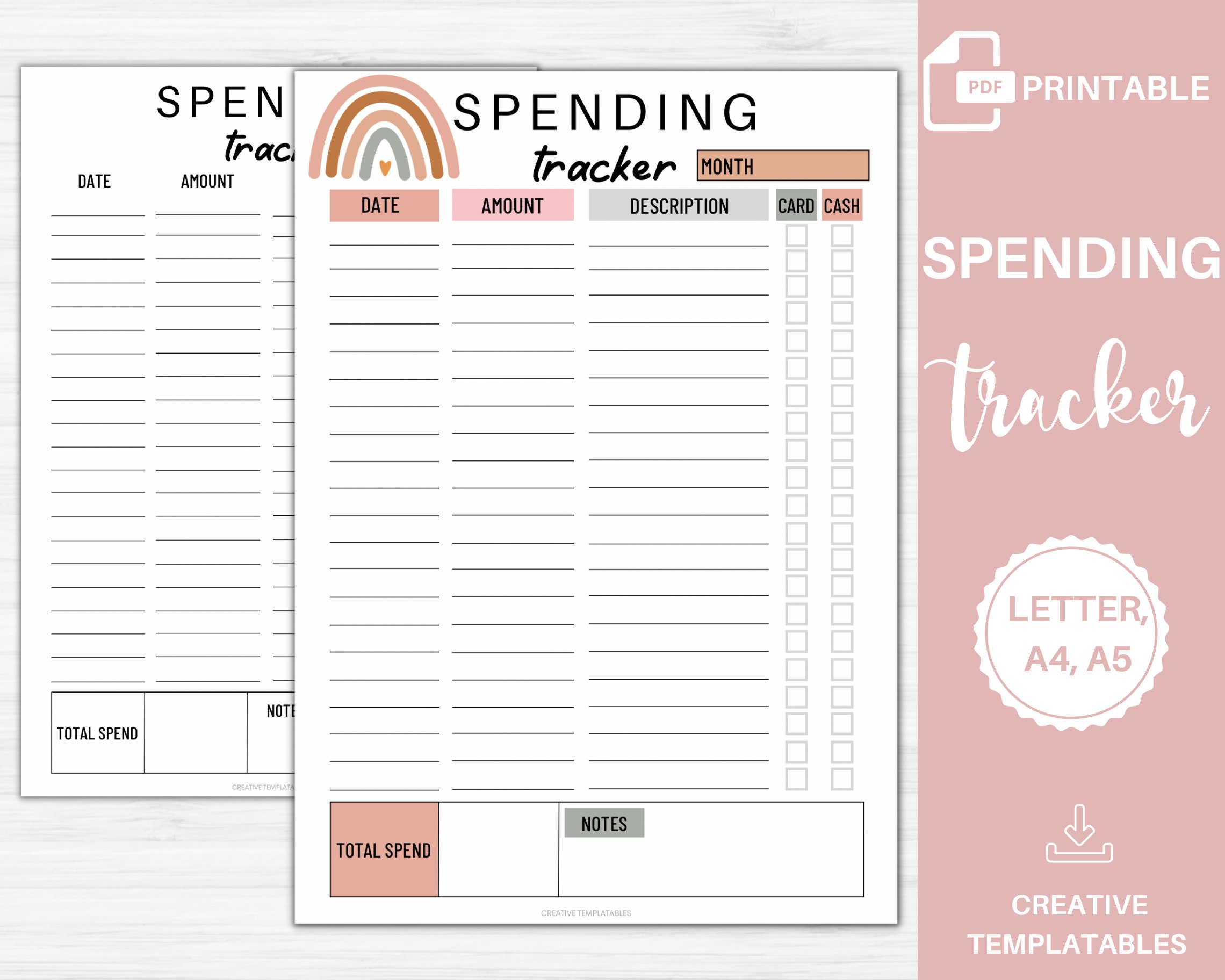 Spending Tracker Printable Expense Tracker Budget Tracker Financial ...