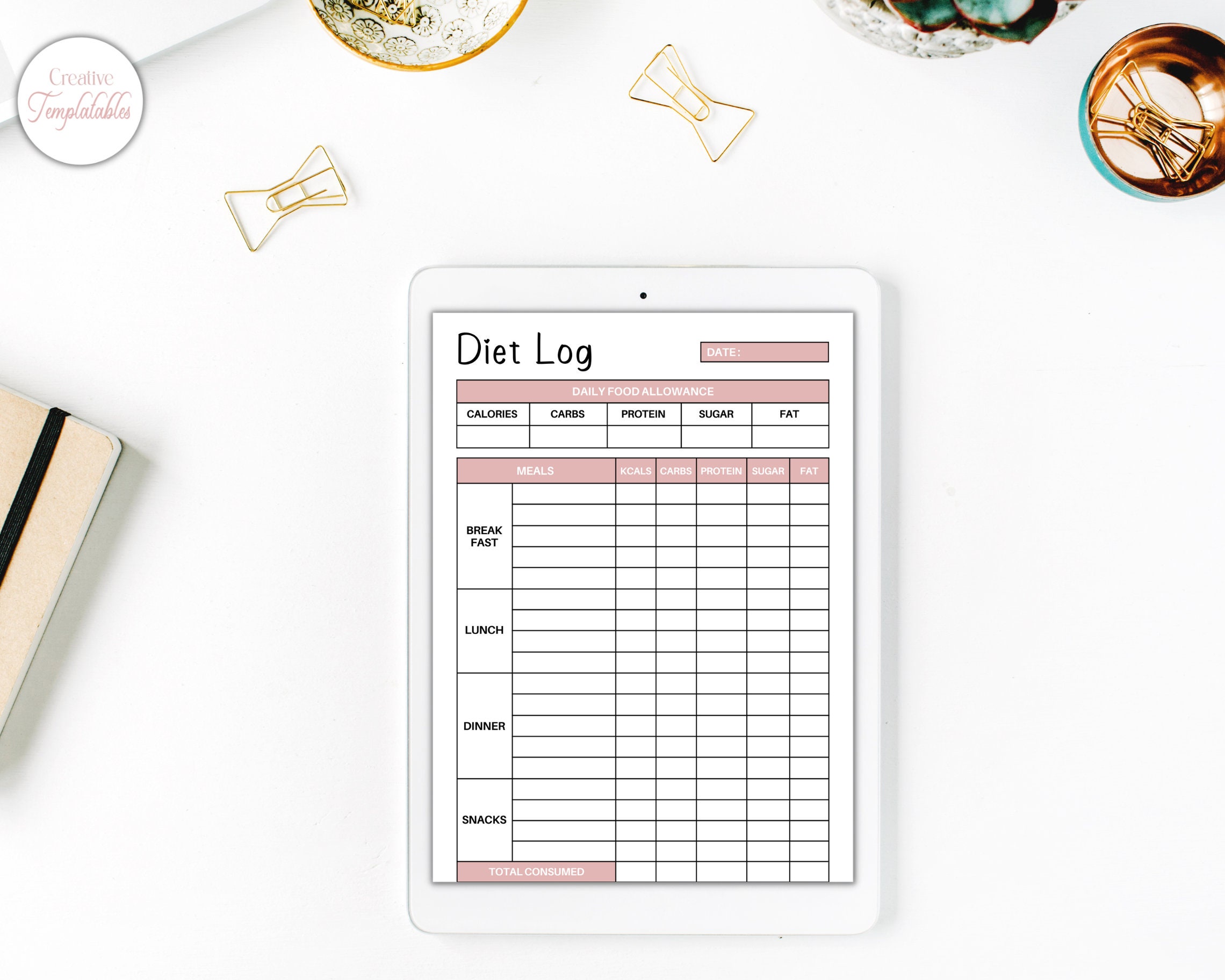Diet Log | Printable Fitness Log | Fitness Tracker | Diet Tracker ...