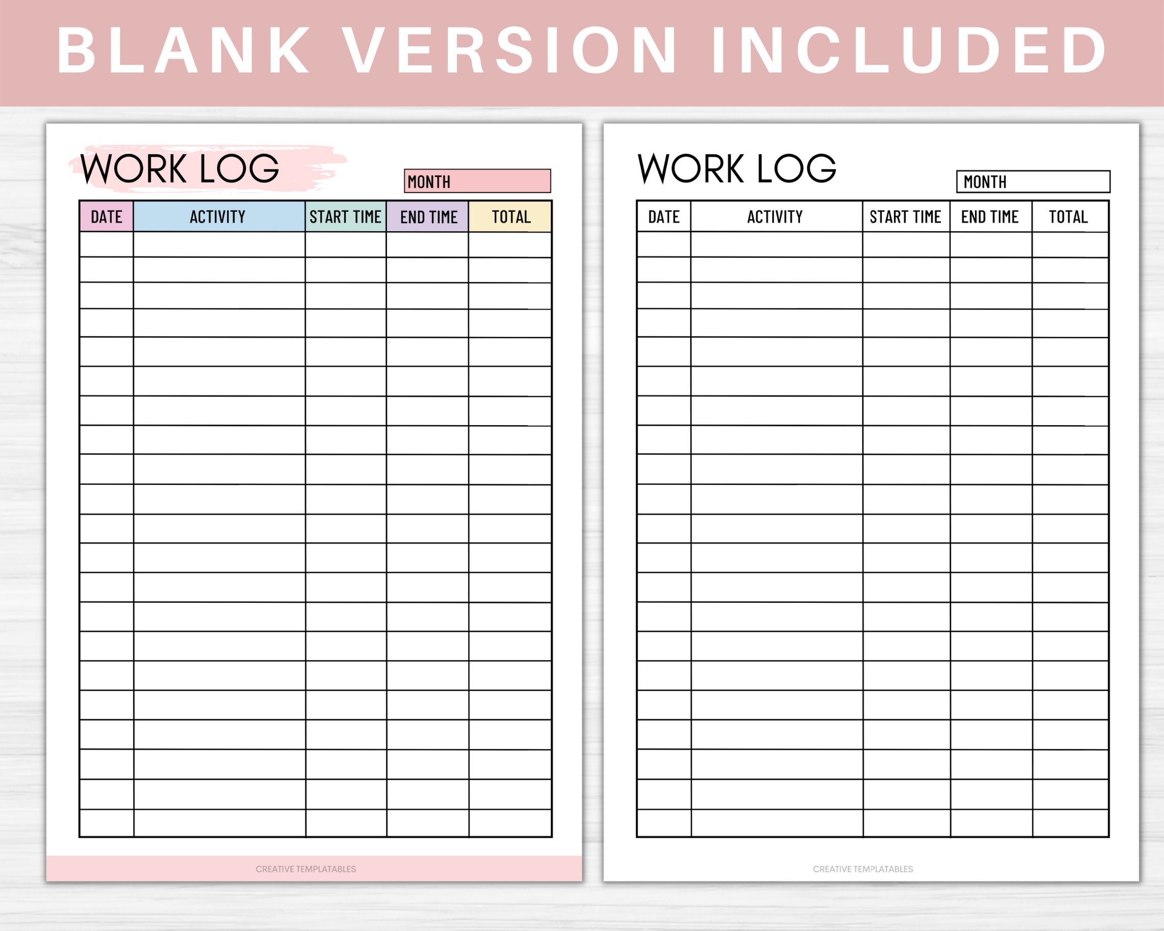 Work Log | Working Hours Log | Activity Tracker | Task Tracker | Work ...