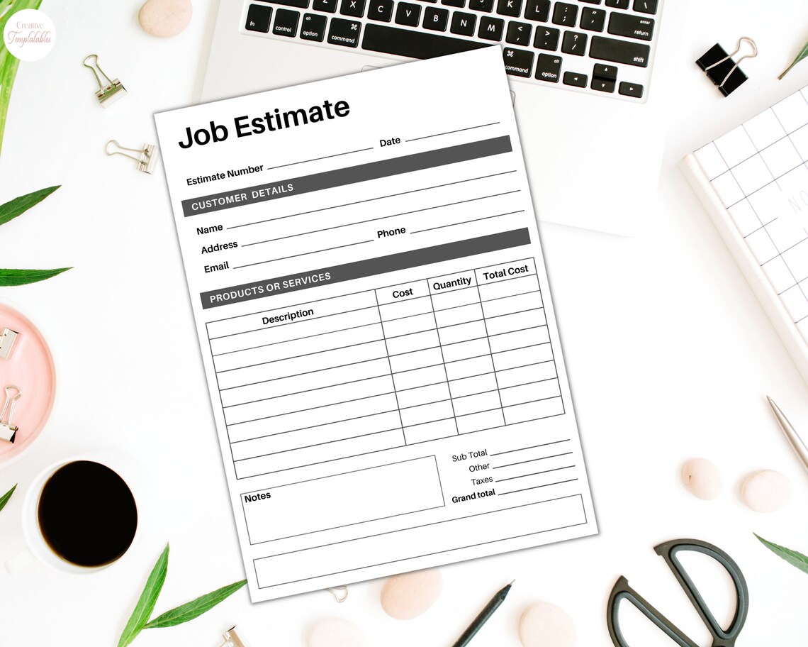 Job Estimate Template | Editable Job Proposal | Project Estimate ...